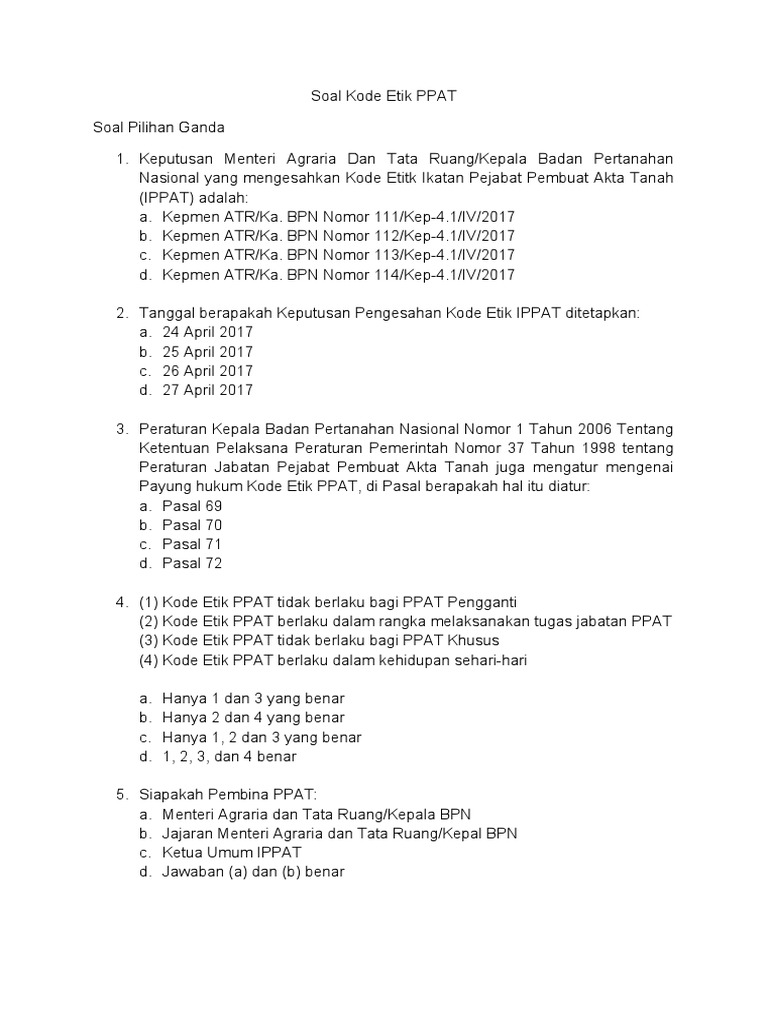 Soal Kode Etik PPAT | PDF