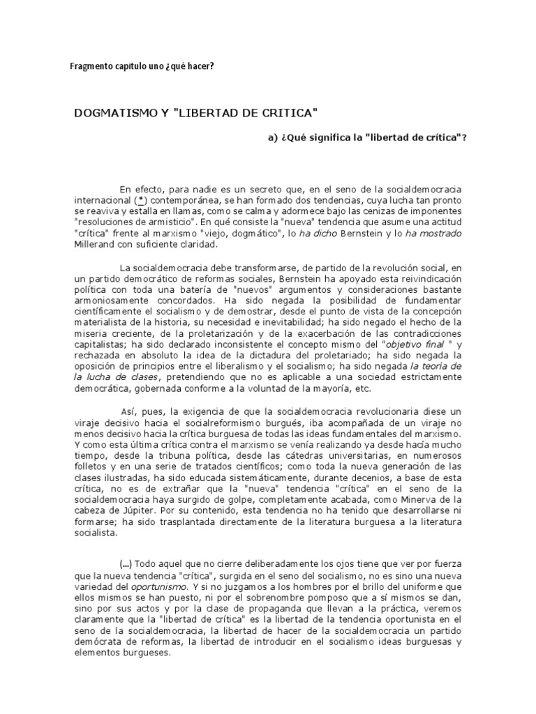 Lenin Capitulo Uno Que Hacer | PDF | marxismo | Democracia social