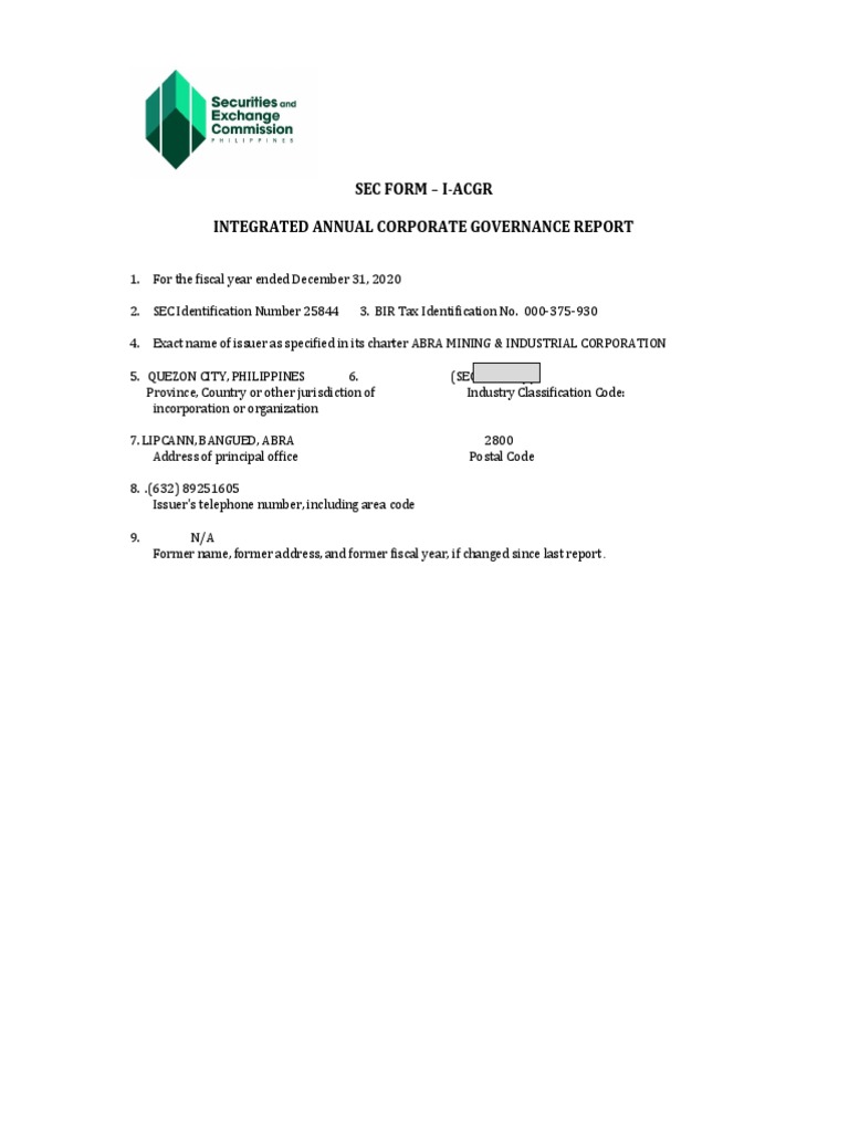 Abra Mining - Iacgr 2020 | PDF | Corporate Governance | Audit Committee