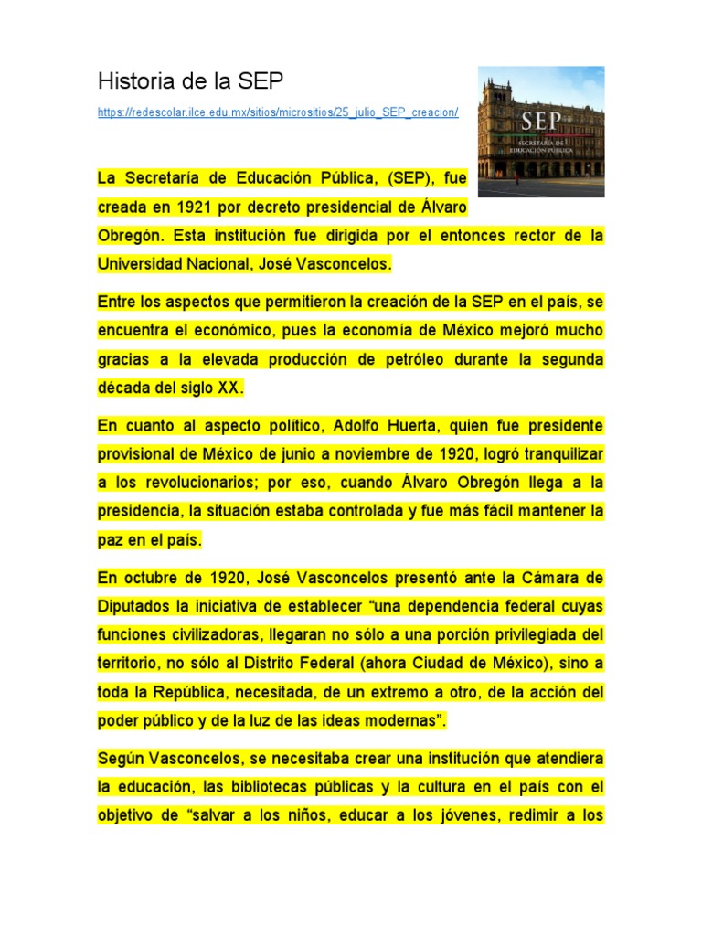 Creación de la SEP en 1921 | PDF | México