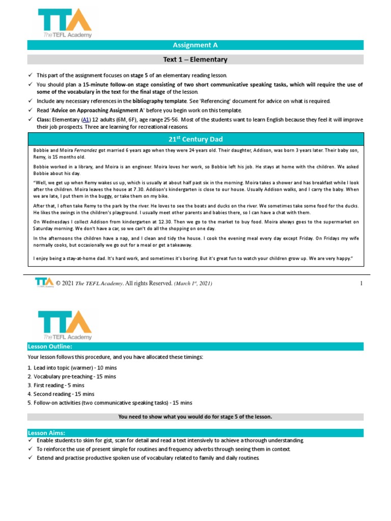 Text 1 - Elementary: Assignment A | PDF | Cognition | Communication