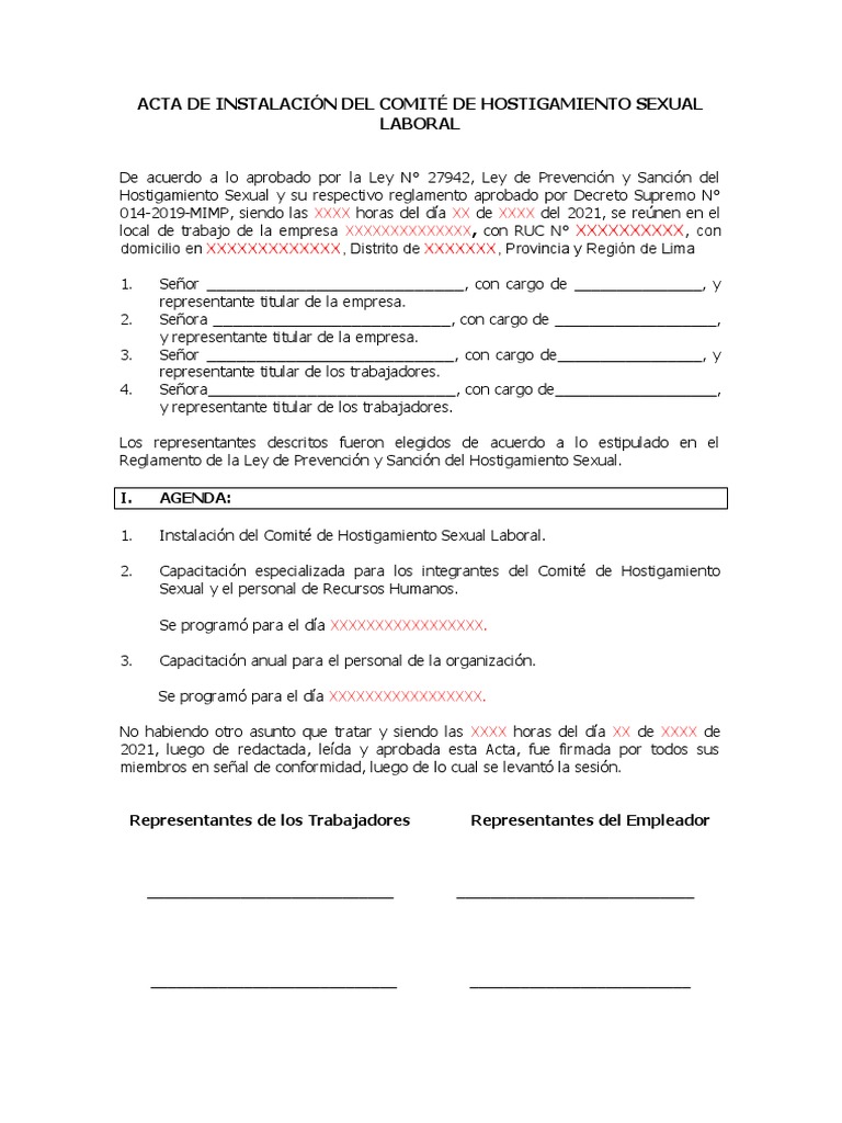 Acta de Instalación de Comité de Hostigamiento Sexual | PDF