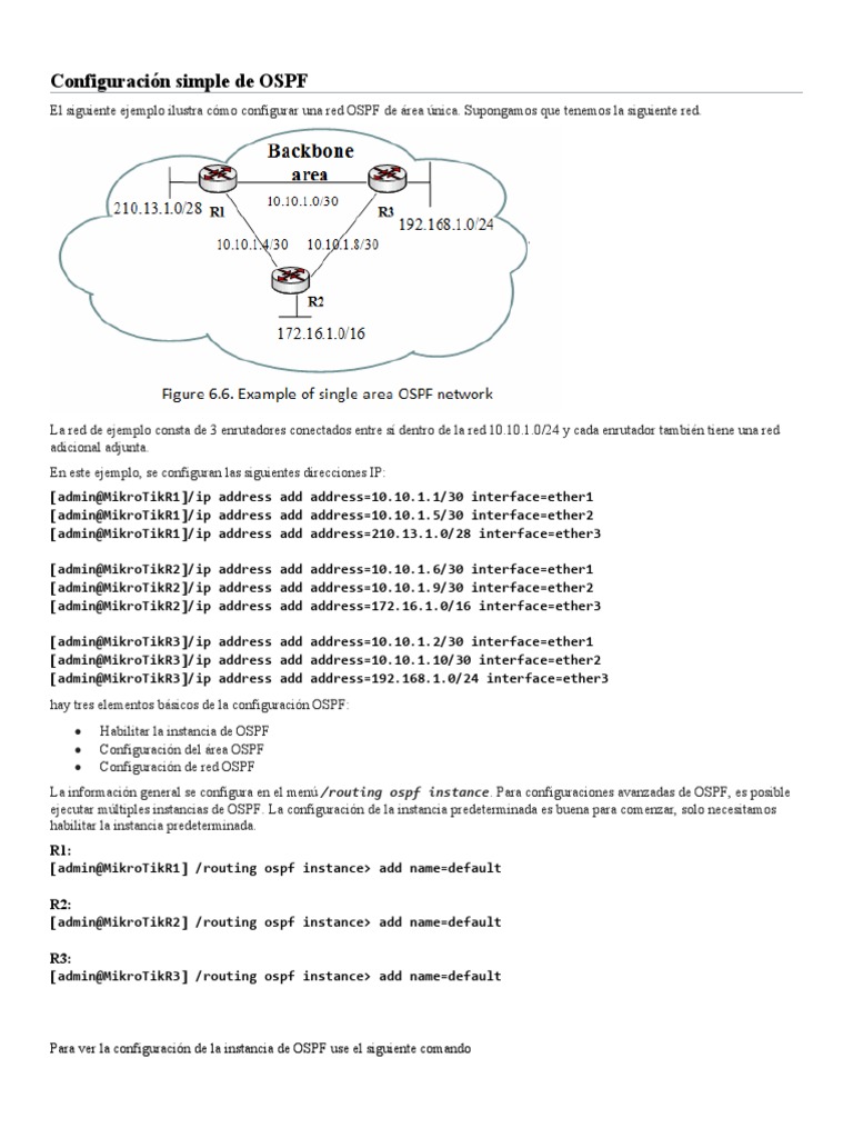 Configuración Simple de OSPF en RouterOS | PDF | Enrutador (Computación) | Dirección IP