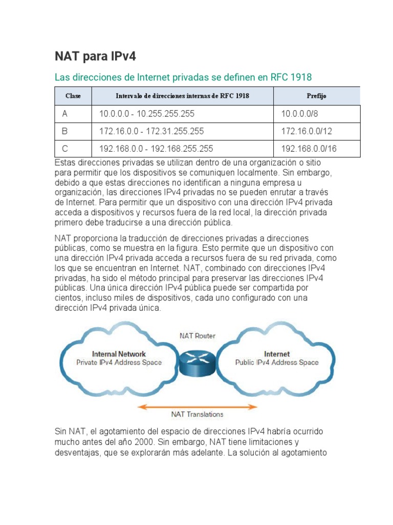 NAT y Direcciones IPv4 Privadas | PDF | Dirección IP | Enrutador (Computación)