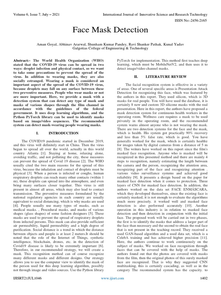 Face Mask Detection | PDF | Deep Learning | Computing