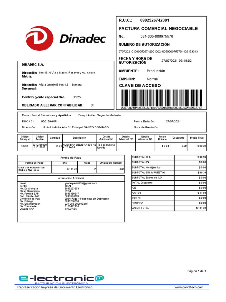 Factura - 024 005 000975570 | Descargar gratis PDF | Factura | Economias