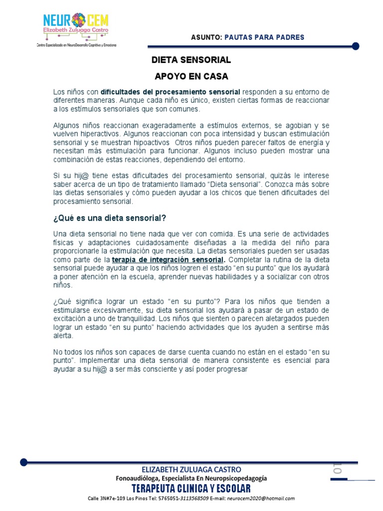 Dieta Sensorial | PDF | Dieta | Ropa
