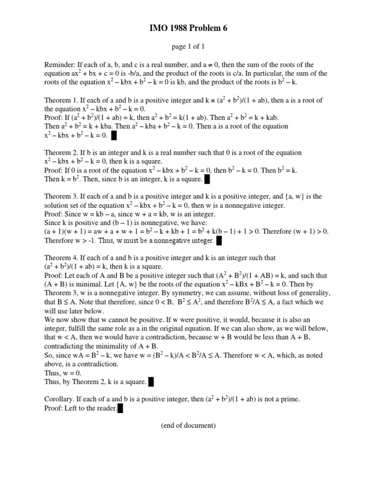 IMO 1988 Problem 6 | PDF | Numbers | Abstract Algebra