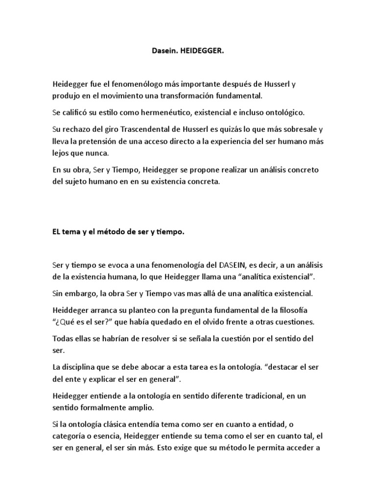 Dasein | PDF | Martin Heidegger | Ser y tiempo
