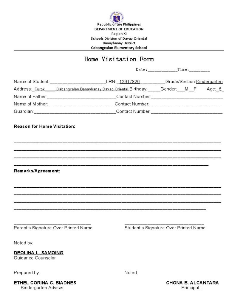 Home Visitation Form | PDF
