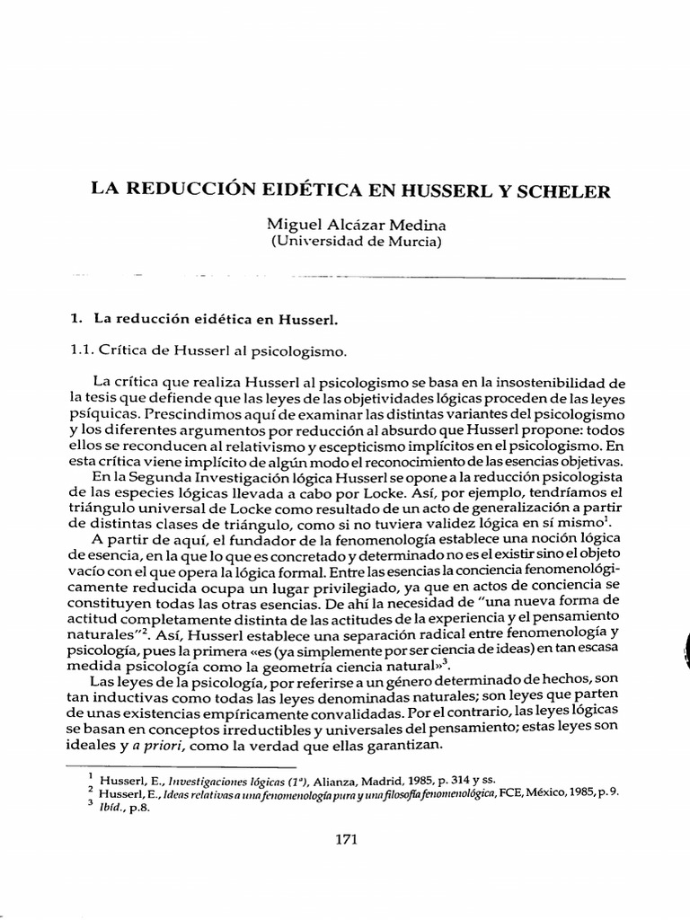 Reducción eidética en Husserl y Scheler | PDF | Esencia | Edmund Husserl