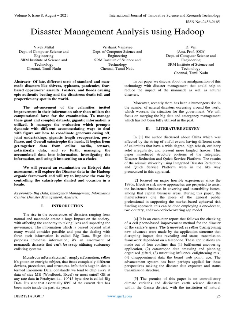 Disaster Management Analysis Using Hadoop | PDF | Apache Hadoop | Map Reduce