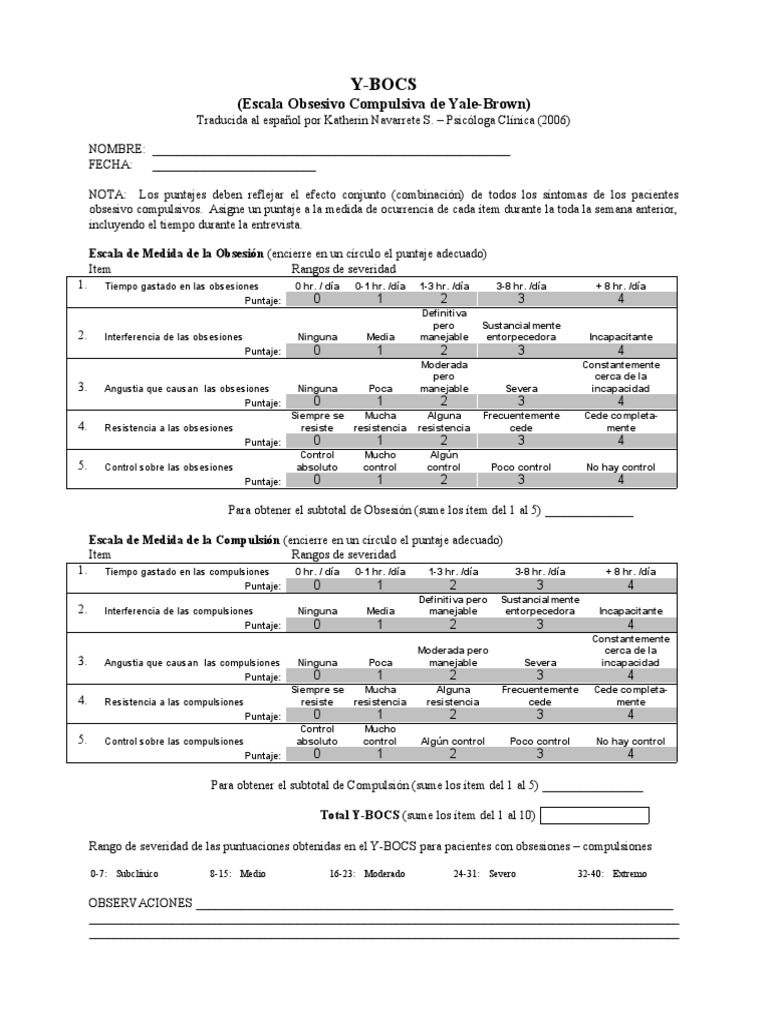 Y Bocs | PDF | Psicología anormal | Diagnostico medico