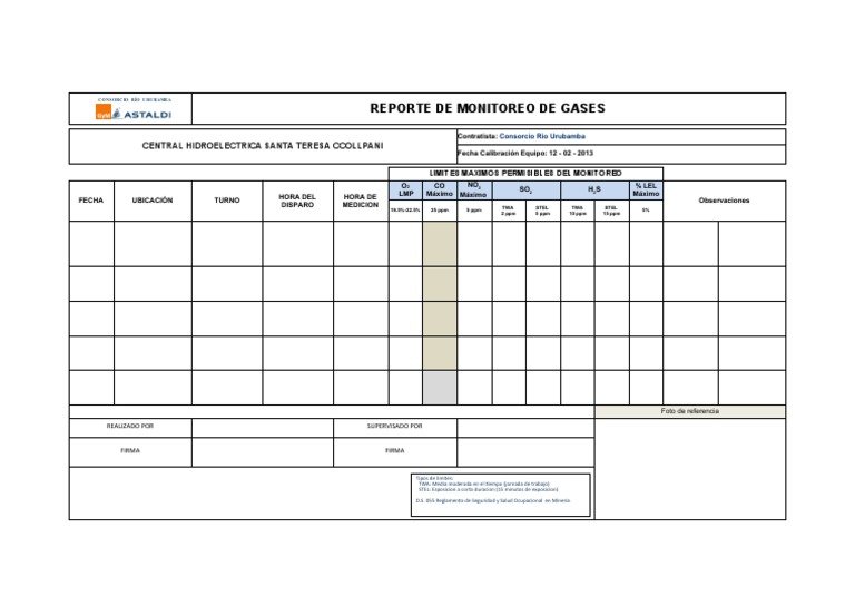 Formato De Monitoreo De Gases Pdf