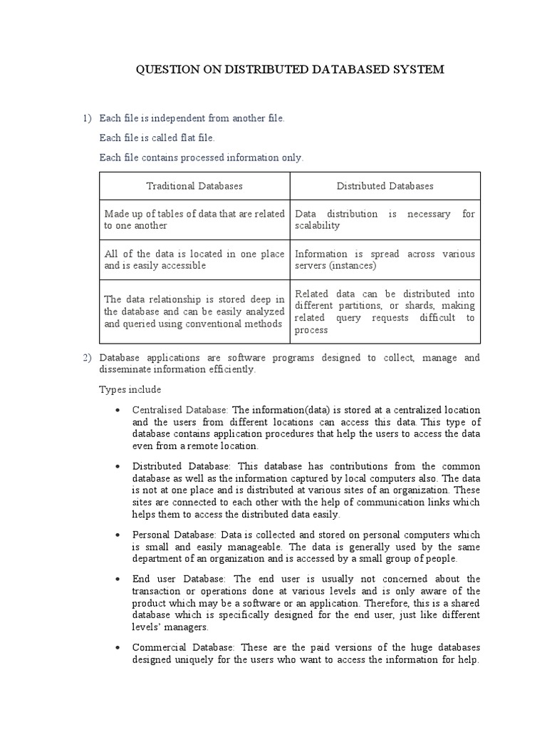 Question On Distributed Databased System | PDF | Databases | Relational Database