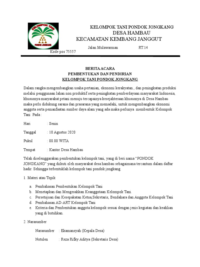 BA Pembentukan Kelompok Tani | PDF