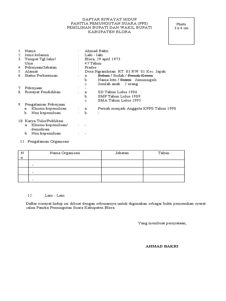 Daftar Riwayat Hidup - PPS.2020354 | PDF