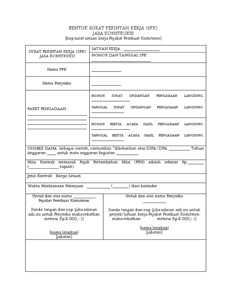 Contoh Surat Perintah Kerja Konstruksi | PDF | Bisnis | Pengelolaan ...