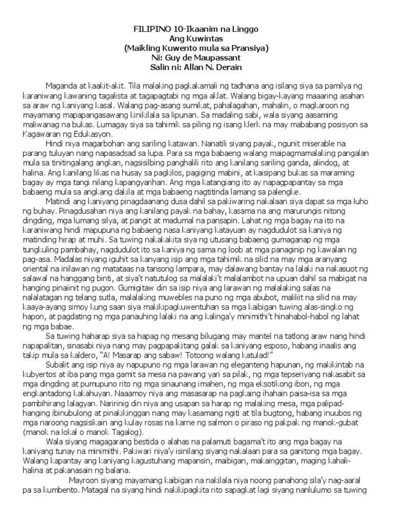 Ang Kuwintas Ni Guy de Maupassant | PDF