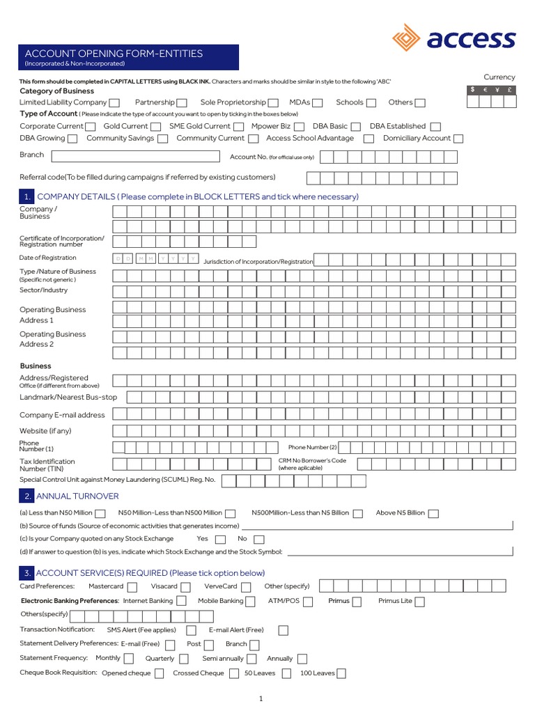 Corporate Account Opening Form | PDF | Identity Document | Transaction ...