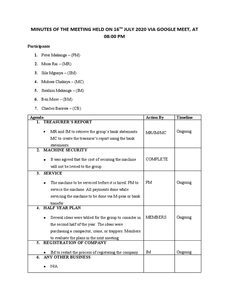 Adzukulu A Muhwa 16 July Meeting | PDF | Finance & Money Management