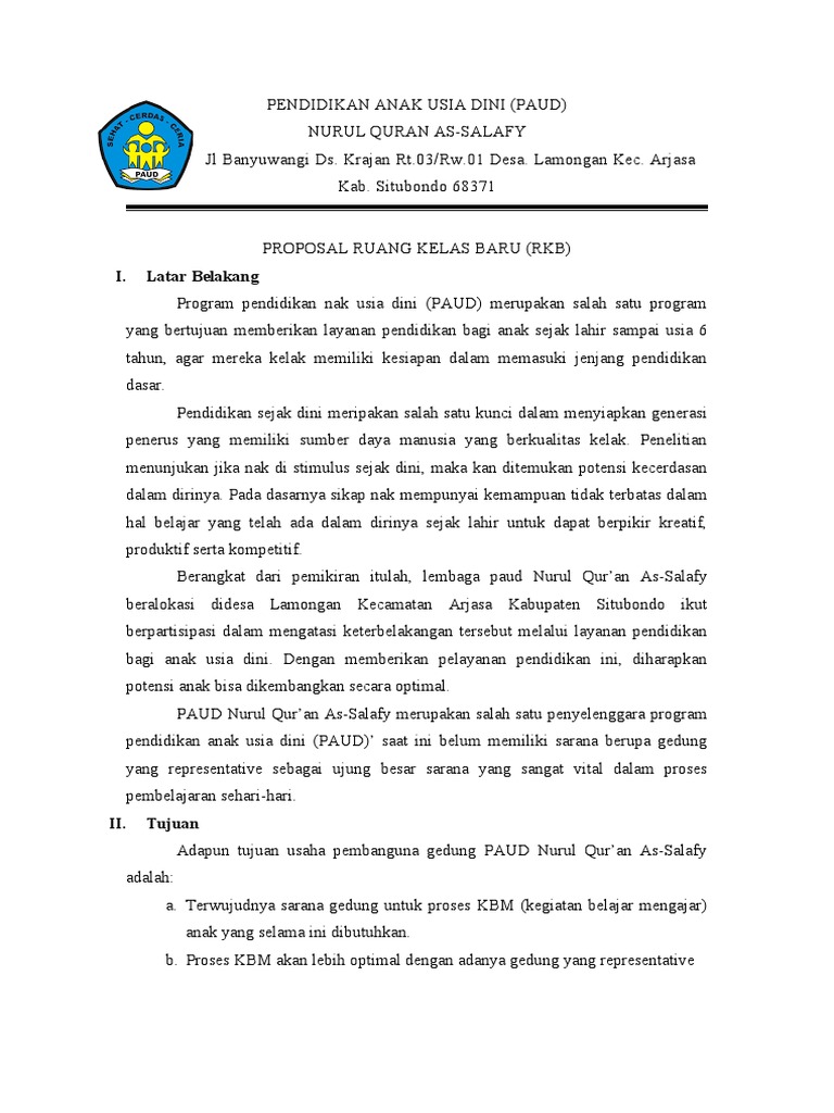 Proposal Permohonan Bantuan Dana RKB | PDF