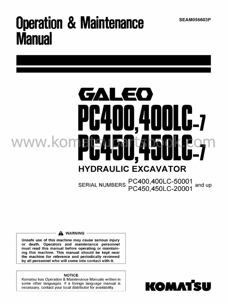 PC400-7 (SEAM056603P) (OM Eng) (WM) | PDF | Safety | Oil