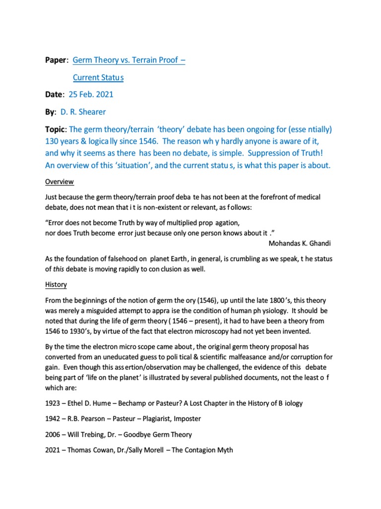 Germ Theory vs. Terrain Theory Debate | PDF | Biology | Science