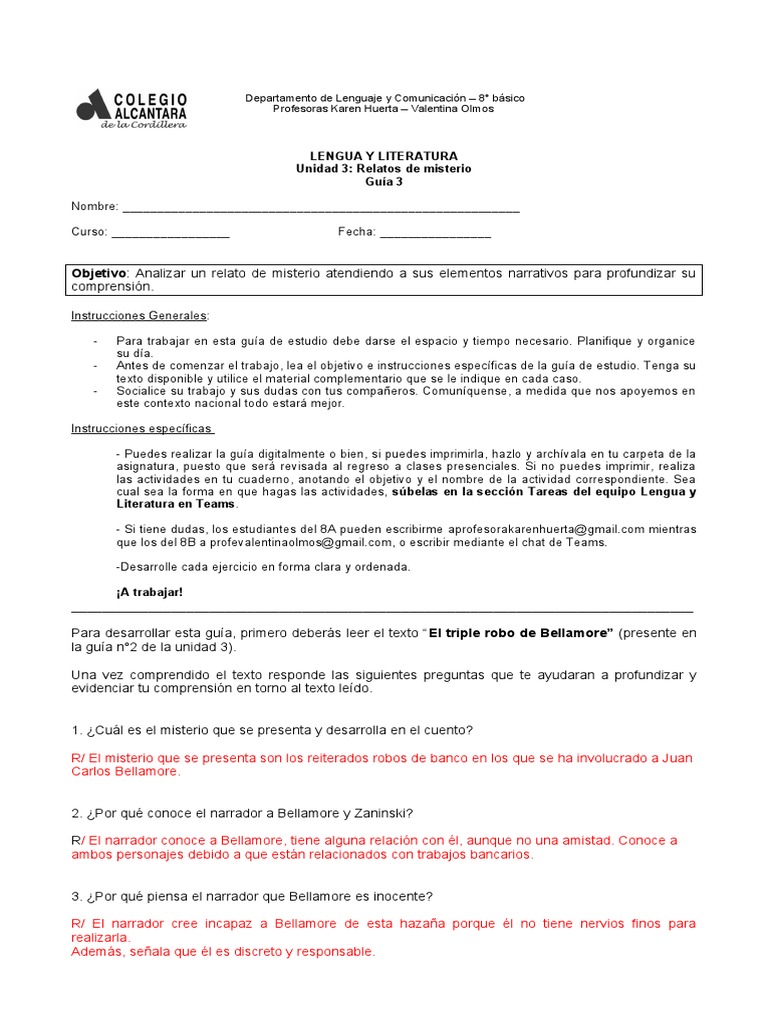Solucionario Guía 3 Unidad 3 Relatos de Misterio | PDF | Ficción general