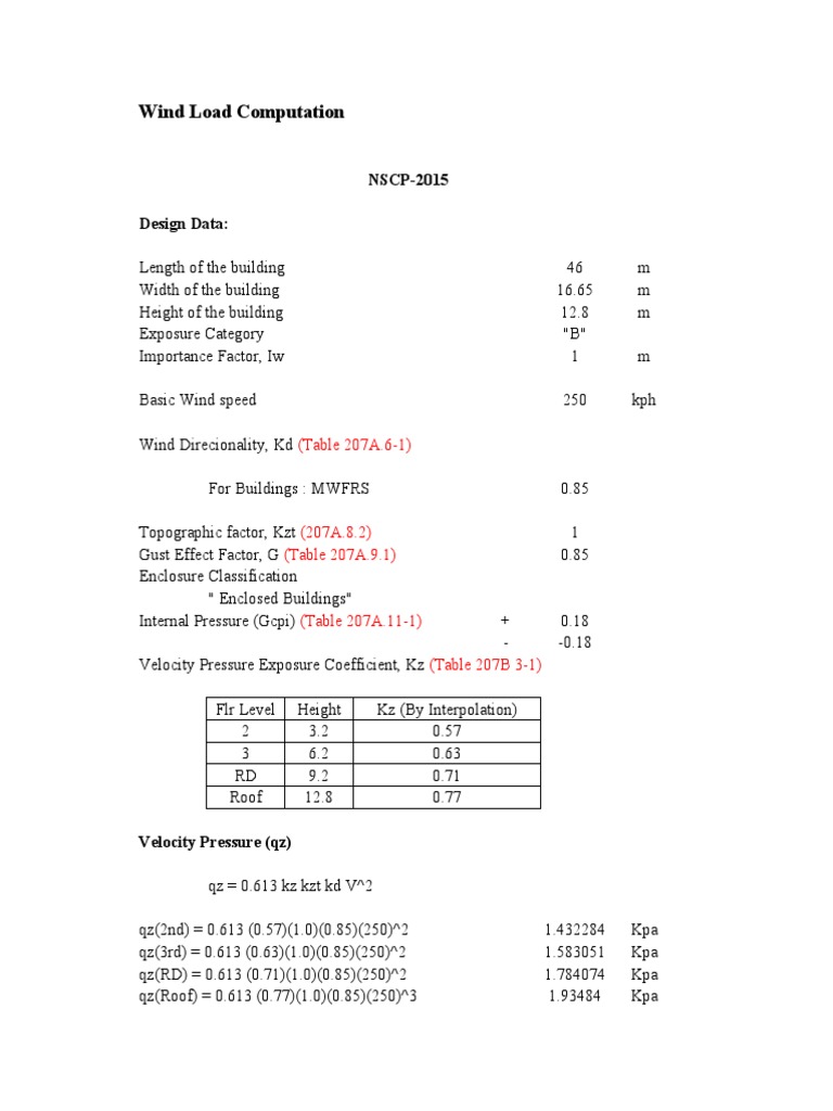 Wind Load Computation: NSCP-2015 Design Data | PDF | Windward And Leeward | Applied And ...