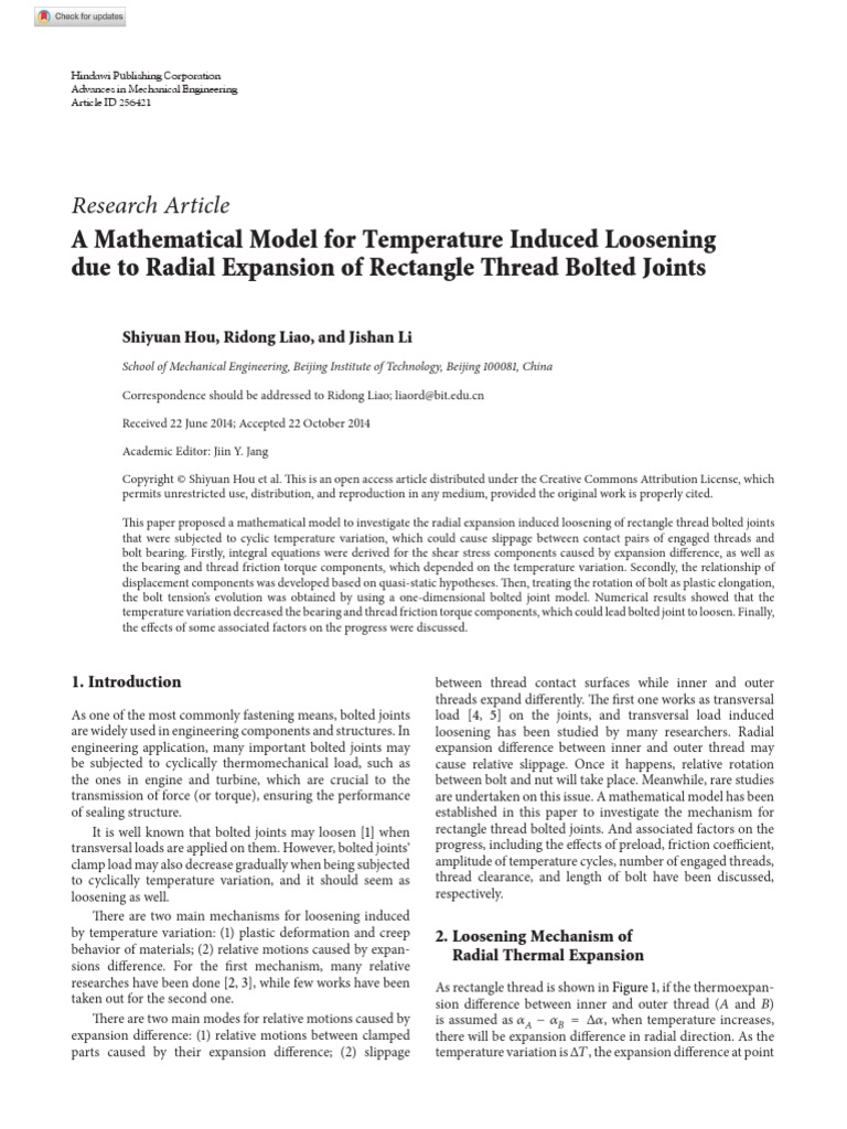A Mathematical Model For Temperature Induced Loseening Due To Radial ...
