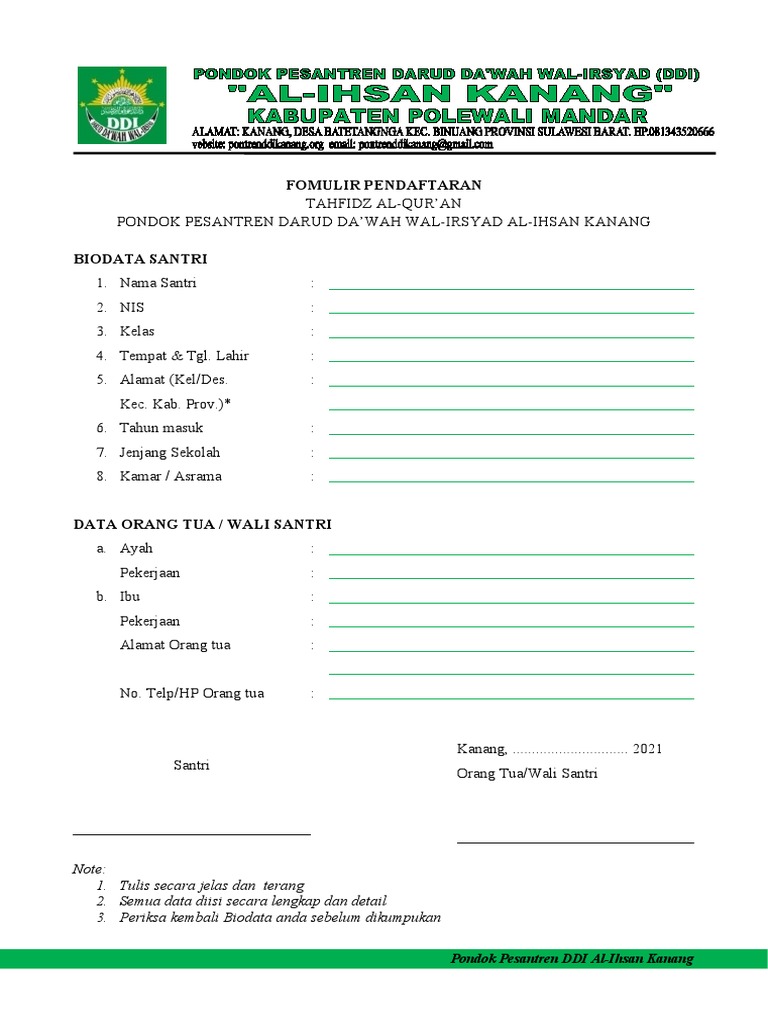 contoh formulir pendaftaran rumah quran - Virginia Harris