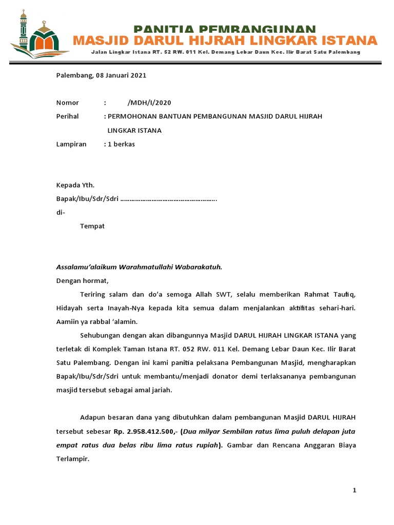 Kop Surat Masjid Darul Hijrah | PDF