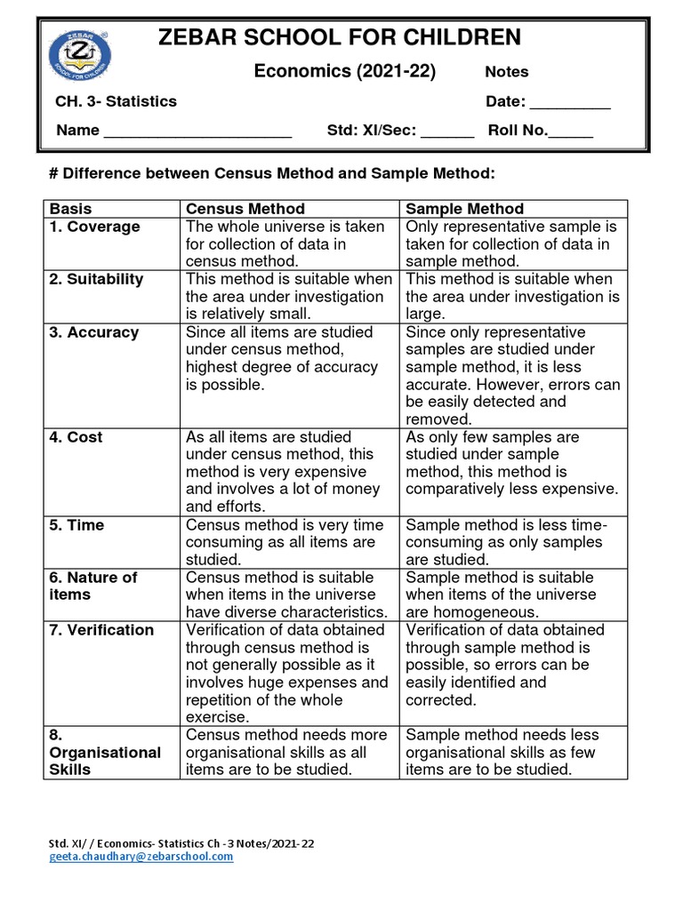 Difference Between Census and Sampling Method | PDF | Census | Statistics