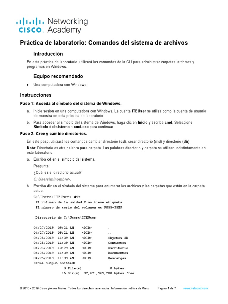 11.4.2.7 Lab - File System Commands | PDF | Archivo de computadora | Informática