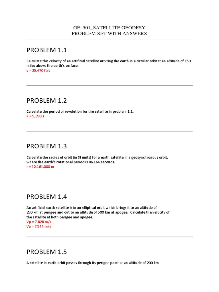 Problem 1.1: Ge 501 - Satellite Geodesy Problem Set With Answers | PDF ...