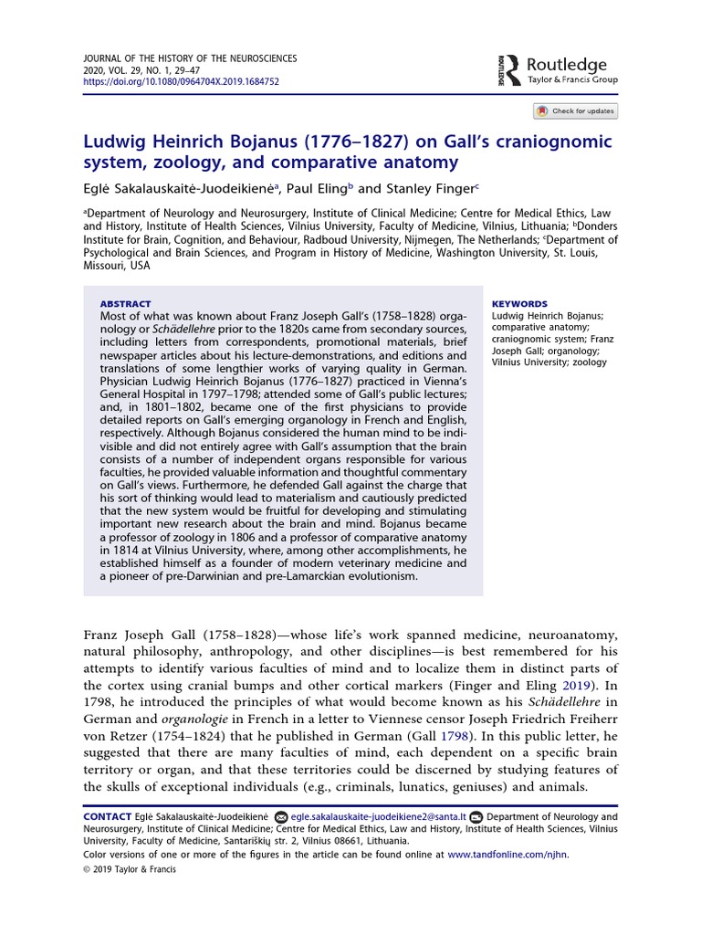 Ludwig Heinrich Bojanus (1776-1827) On Gall's Craniognomic System ...