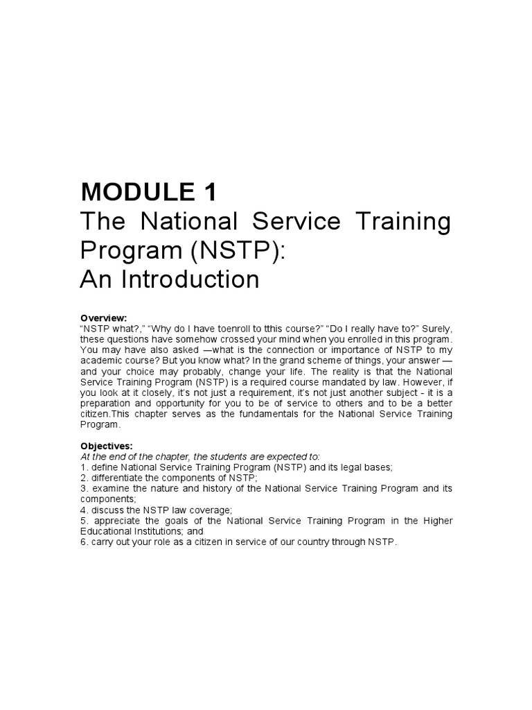 Chapter 1 The National Service Training Program NSTP An Introduction ...