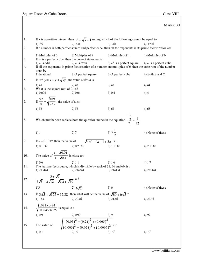 Solving Problems Involving Square Roots, Cube Roots, and Other ...