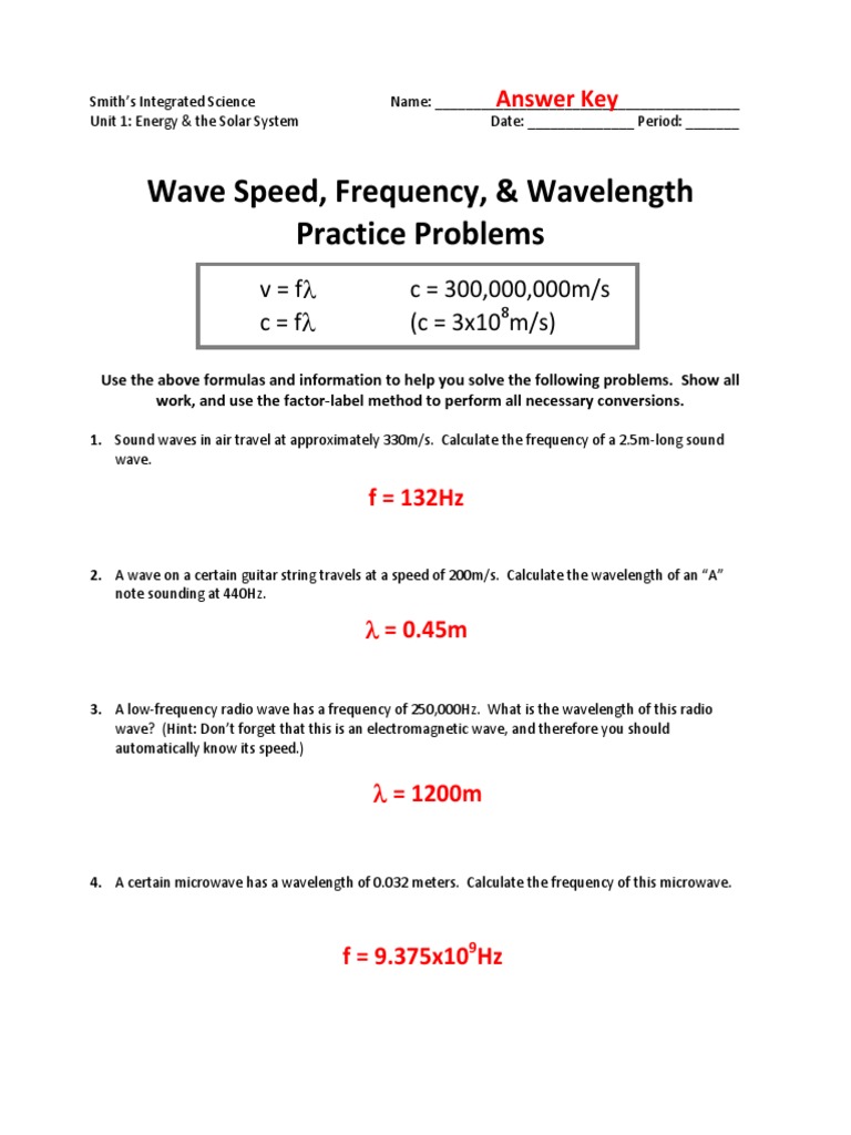 Wave Speed, Frequency & Wavelength Practice | PDF | Frequency | Waves