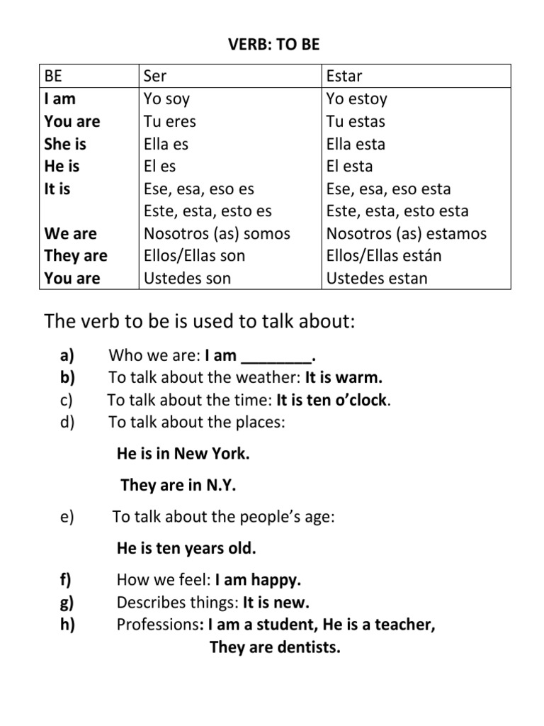 Understanding the Verb "To Be" | PDF