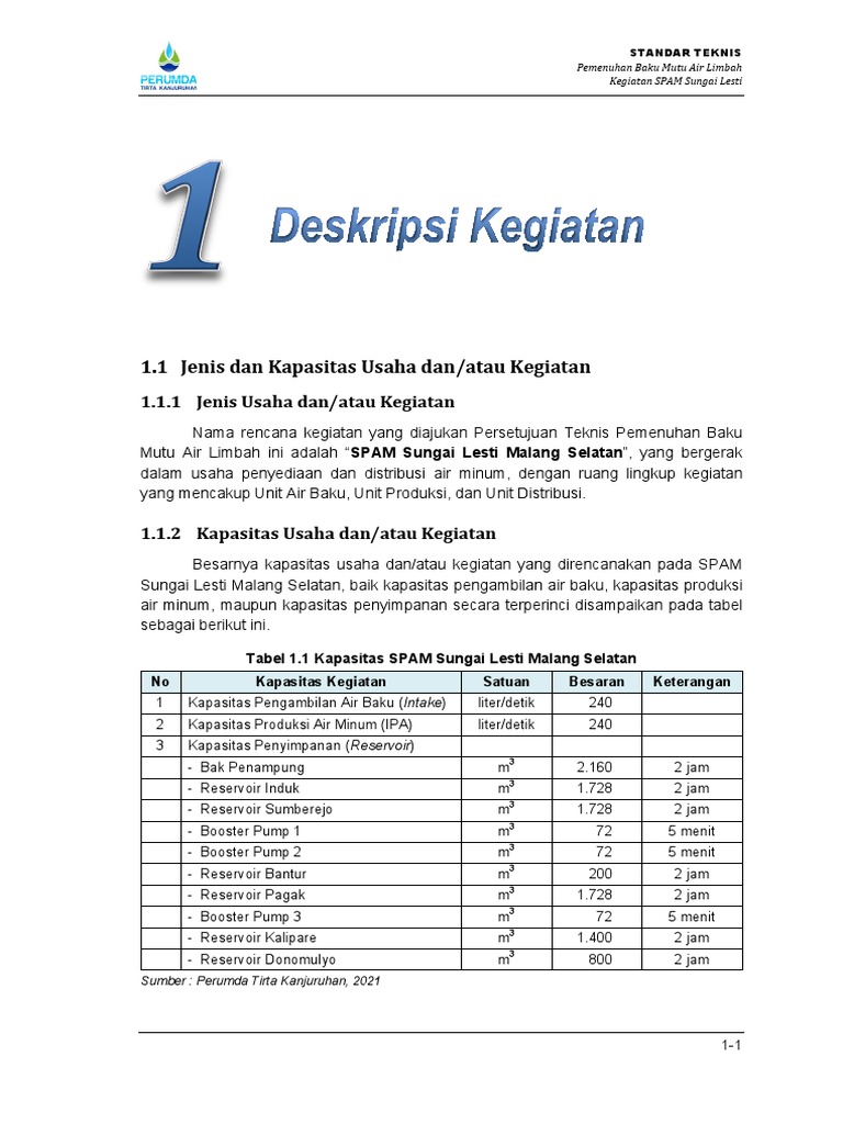 Draft Pertek Air Limbah - Bab 1 Deskripsi Kegiatan | PDF