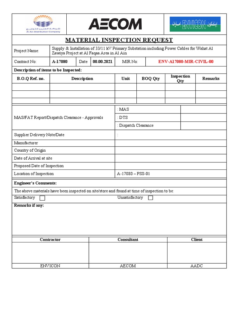 Material Inspection Request Form | PDF