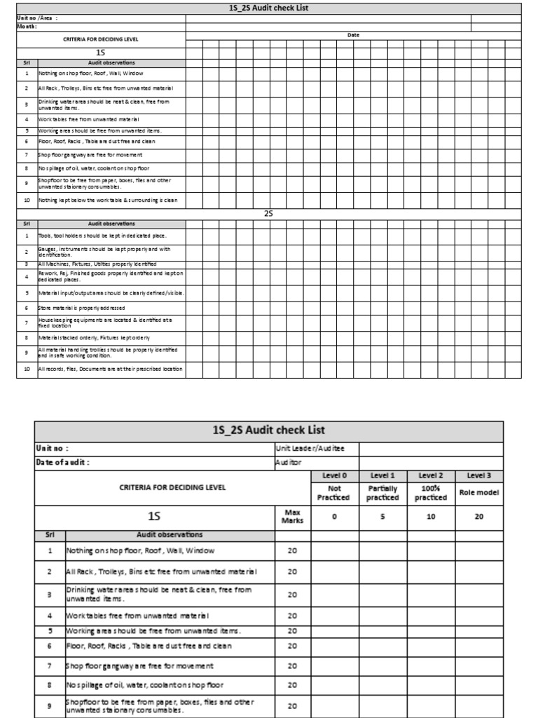 1S 2S Audit: Evaluating Housekeeping Standards Through an Audit ...