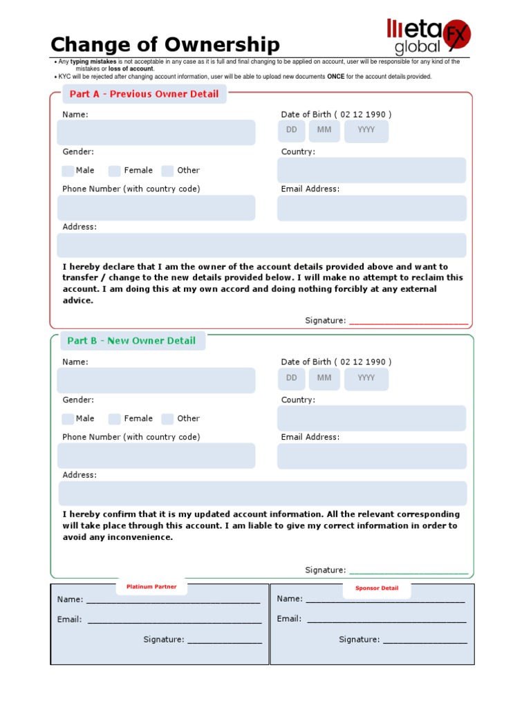 Change of Ownership: Part A - Previous Owner Detail | PDF | Cyberspace ...
