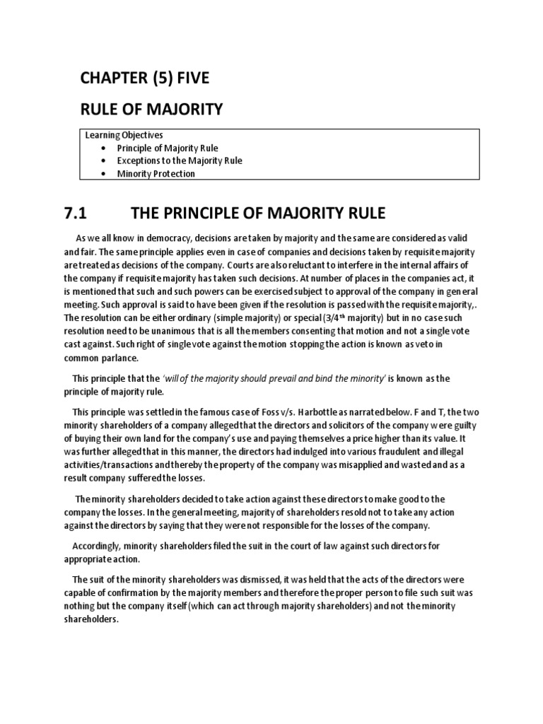 Chapter (5) Five Rule of Majority | PDF | Lawsuit | Corporations