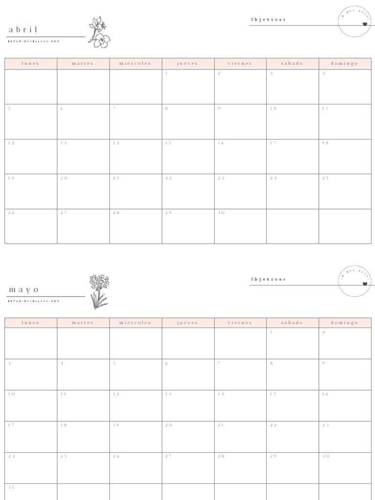 Calendarios mensuales para abril, mayo y junio | PDF