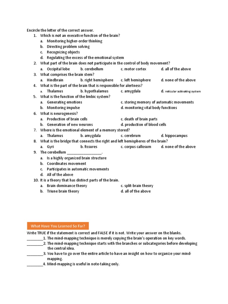 Encircle The Letter of The Correct Answer | PDF | Brain | Cerebral ...