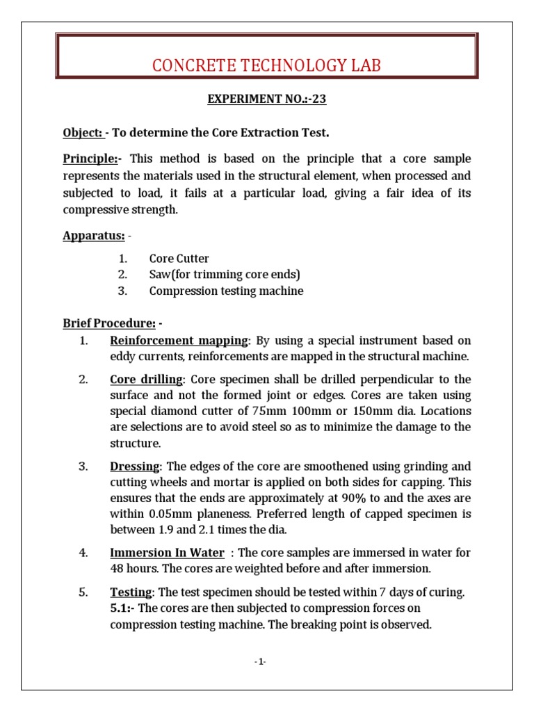 Core Cutter Test | PDF | Concrete | Materials