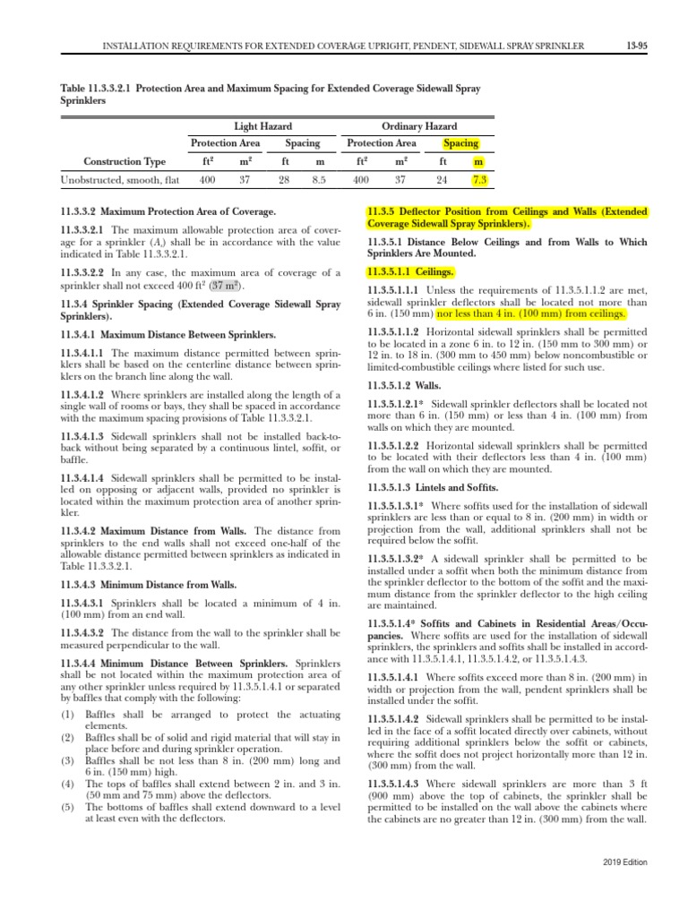 Sidewall Sprinkler - NFPA 13 | Download Free PDF | Fire Sprinkler ...